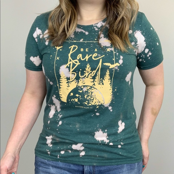 Tops | Be A Rare Bird Bleached Graphic Tee Green | Poshmark